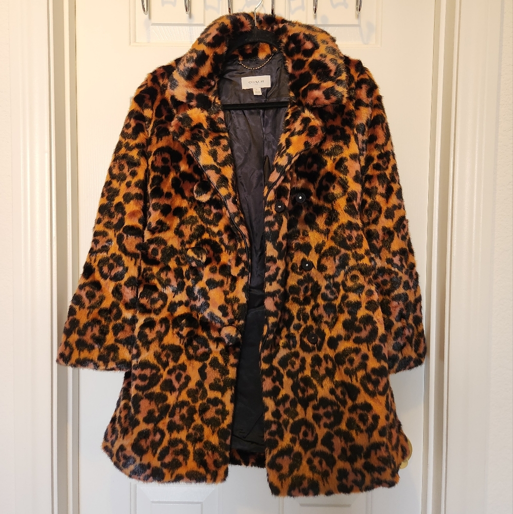 Coach Leopard Print Faux Fur Coat - Gem